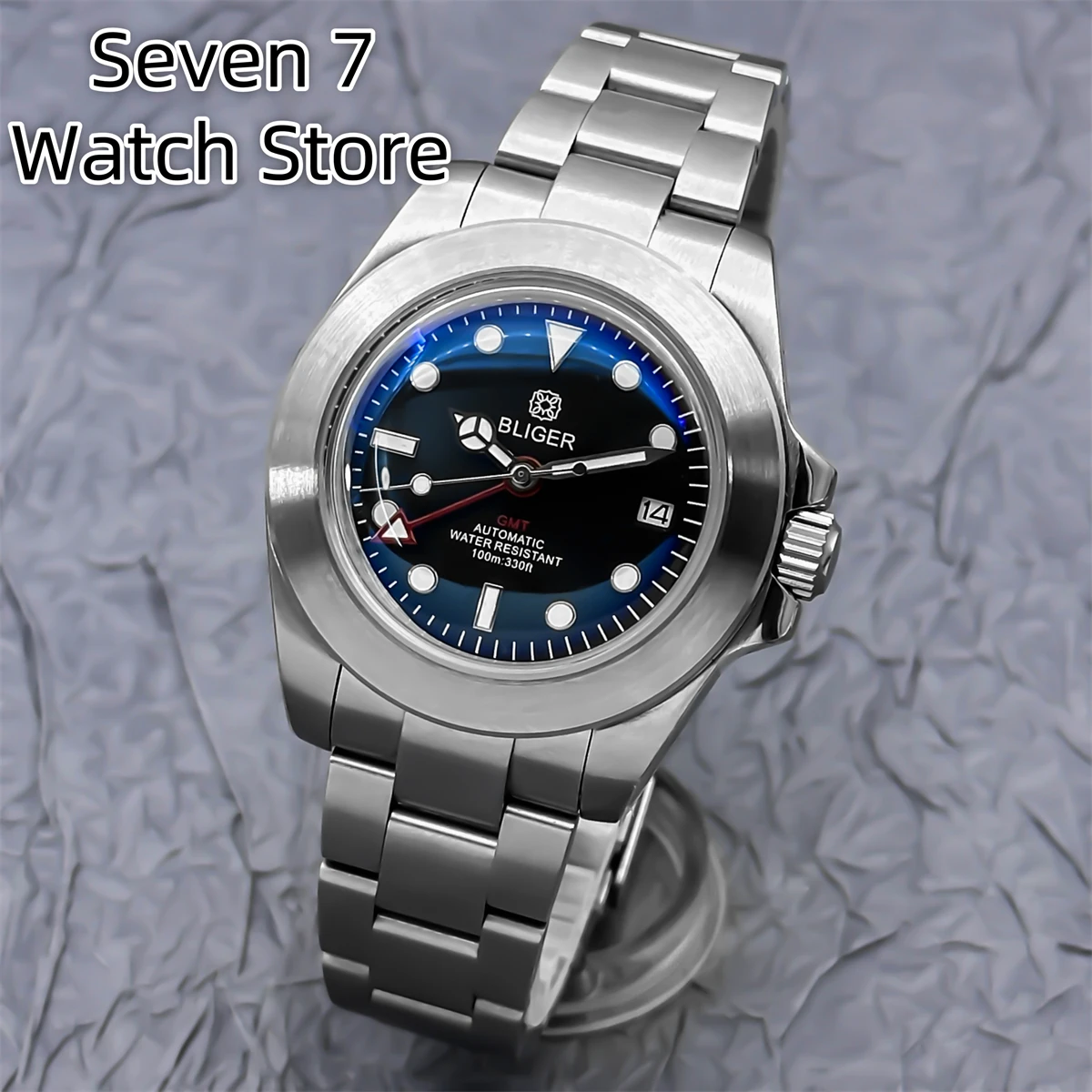 BLIGER 40mm Men's mechanical watch with stainless steel strap blue AR ...