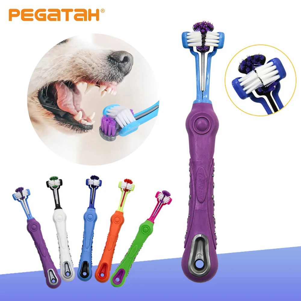 Dog Pet Toothbrush Three Sided Three Head Multi angle Toothbrush ...
