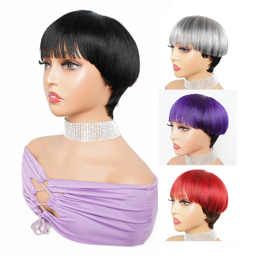 Bowl-Cut-Full-Machine-Made-Wigs-Black-1B-Grey-1B-Purple-1B-530-1B-Red ...