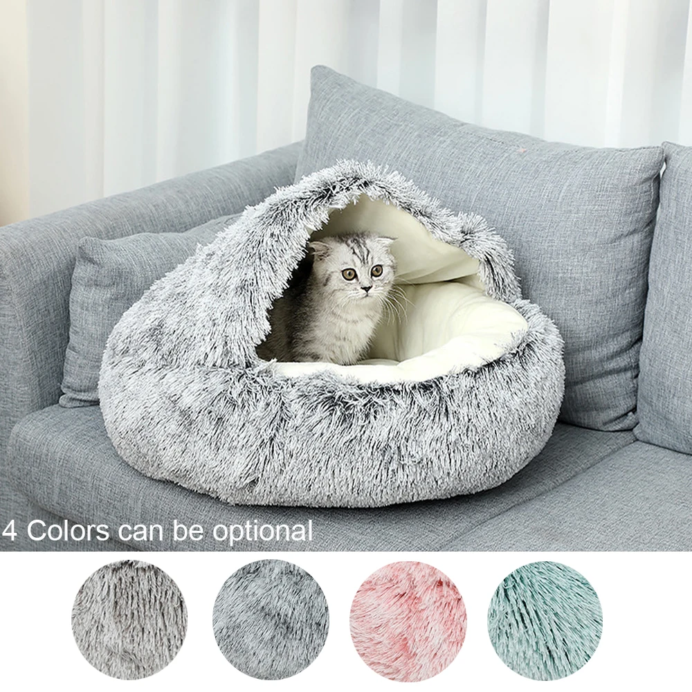 Winter-Long-Plush-Pet-Cat-Bed-Round-Cat-Cushion-Cat-House-2In1-Warm-Cat ...