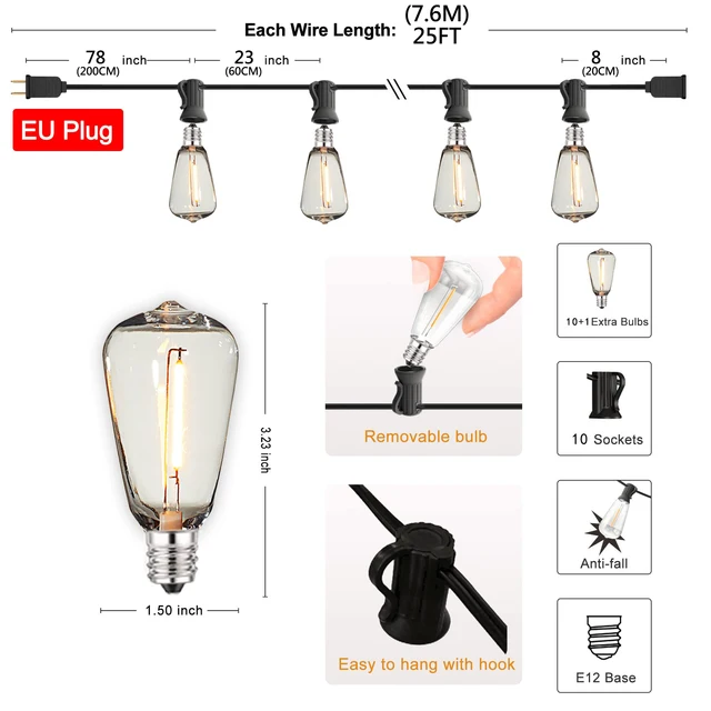 ST38 Led String Lights Outdoor Connectable Plastic Shatterproof IP65 ...
