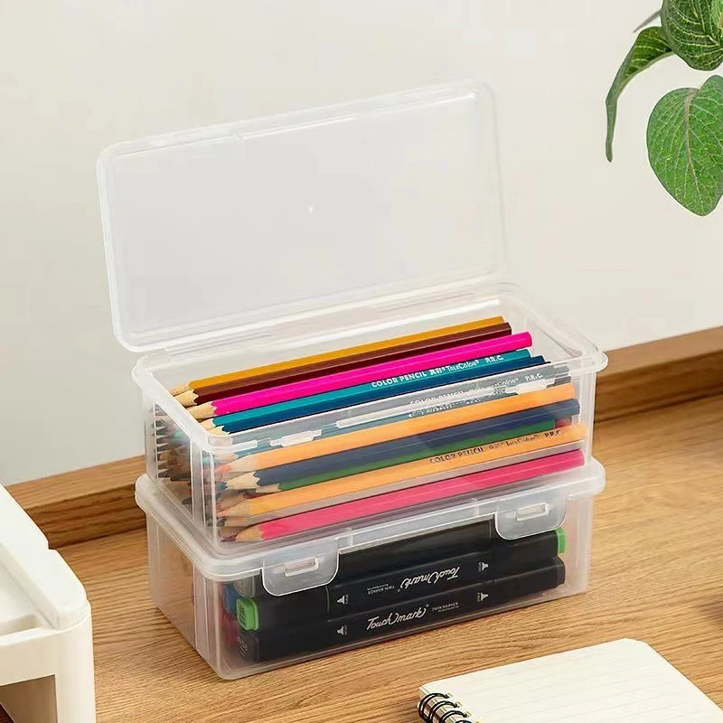 Plastic-Transparent-Pencil-Case-Stationery-Box-Large-Capacity-Stackable ...
