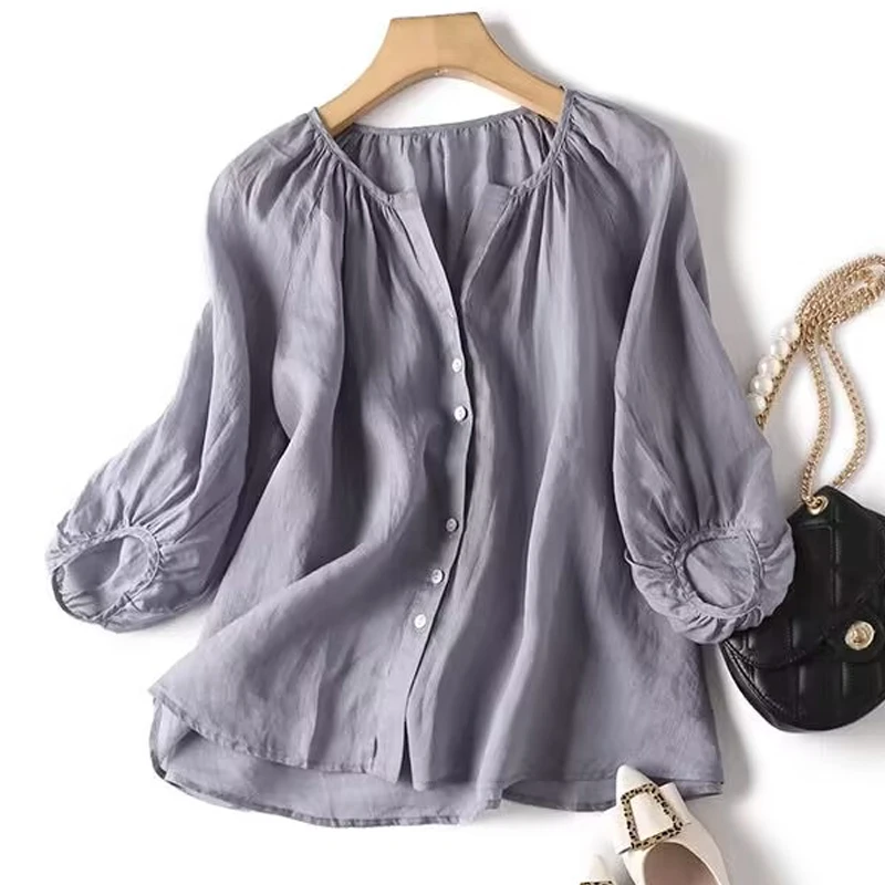 Elegant-Long-Sleeve-Simple-Blouse-Fashion-Casual-Cotton-Shirt-for-Women ...