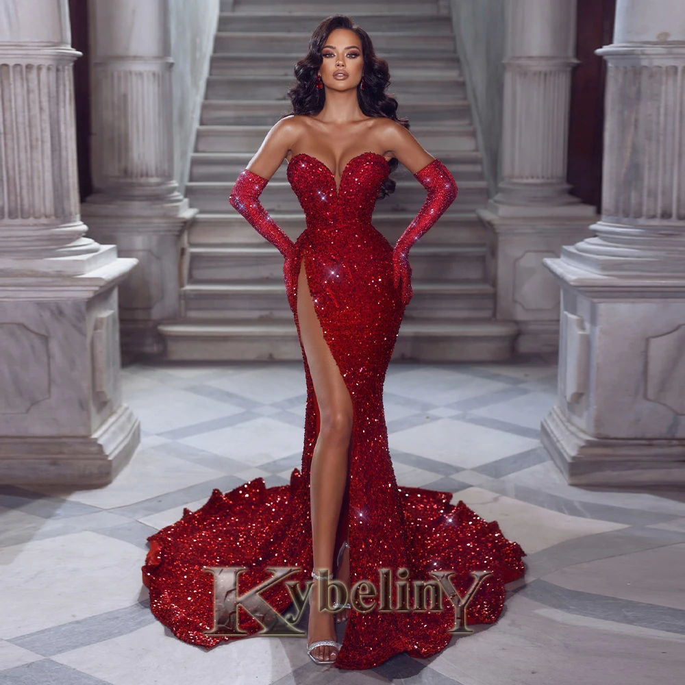 Kybeliny-Vestidos-De-Fiesta-rojo-con-lentejuelas-brillantes-para-mujer ...
