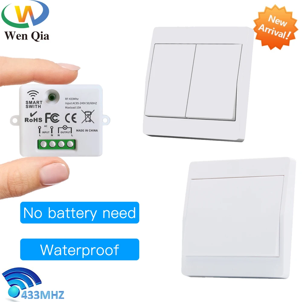 Mini Rf Light Smart Switch 433mhz Kinetic Wireless Waterproof Self ...