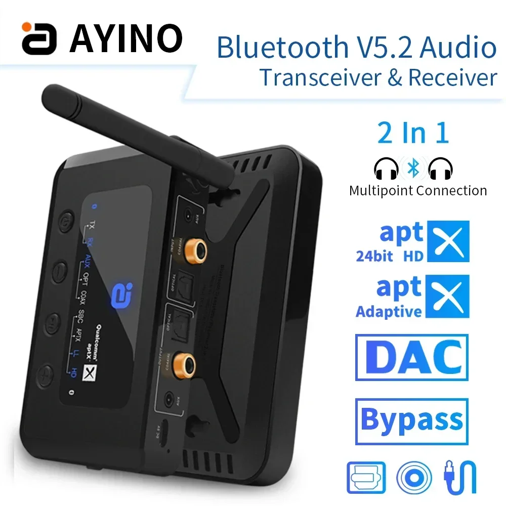 AYINO-wireless-Bluetooth-5-2-2in1-Lossless-AptX-Adaptive-HD-Audio-Receiver-Transmitter-AUX-Fiber ...