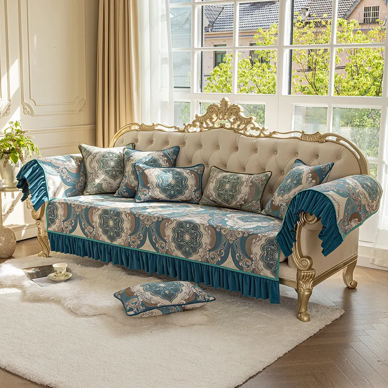 European Luxury Sofa Cover 3 Seater Non-slip Leather Couch Slipcover ...