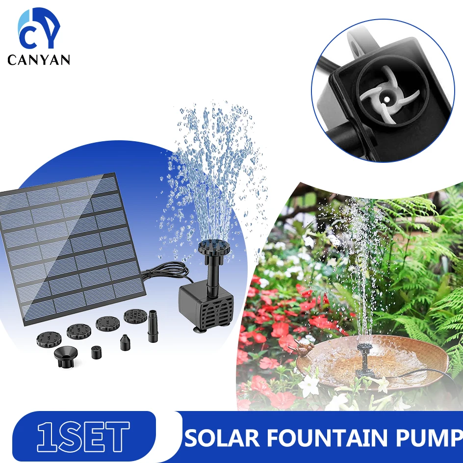 Mini-Solar-Fountain-Pump-Power-Panel-Kit-with-6Nozzles-Solar-Panel ...