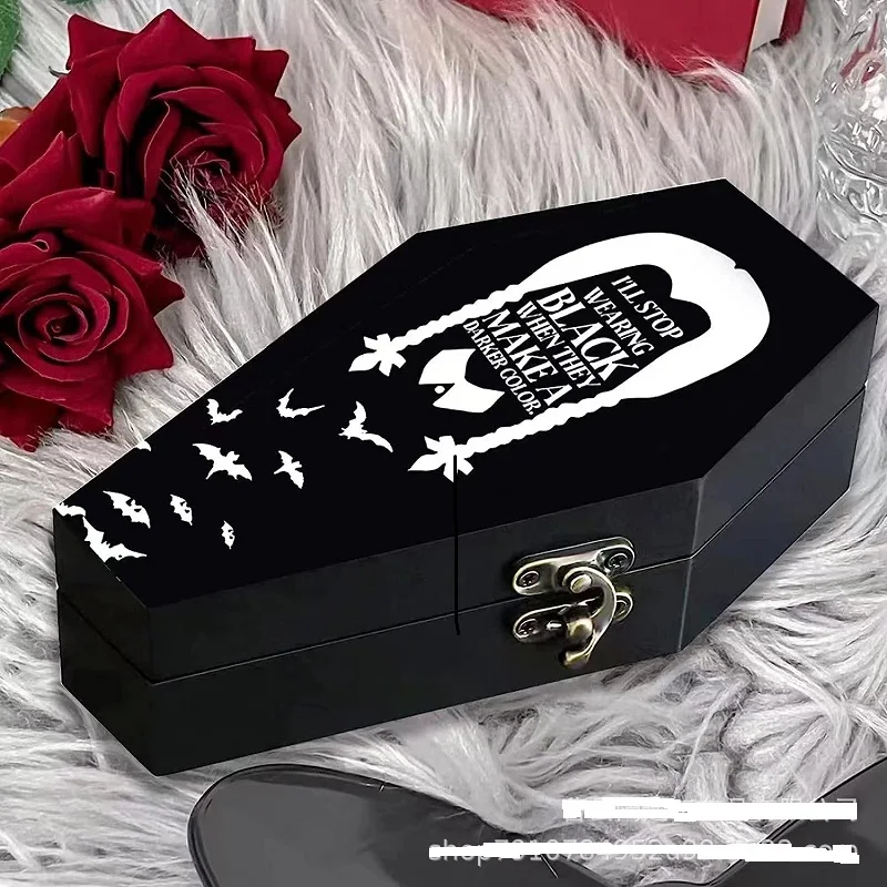 Gothic-Storage-Case-with-Lock-Black-Pink-Coffin-Wooden-Box-Weird-Family ...
