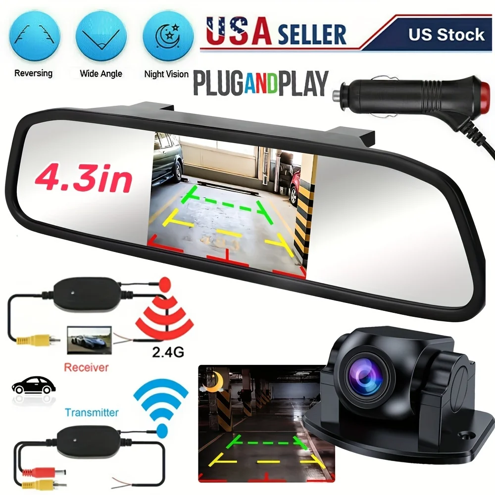 Wireless-Car-Rear-View-Kit-4-3inch-LCD-Mirror-Monitor-Reverse-Backup ...