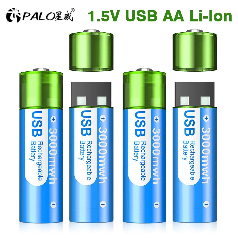 PALO 3000mWh 1.5V AA Li-ion battery HR6 AA USB Rechargeable Lithium batteries 2A AA USB Port ...