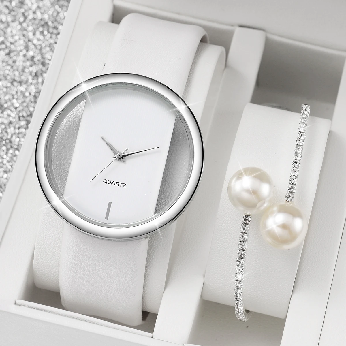 2PCS-Set-Women-s-Watch-Pearl-Diamond-Bracelet-Set-Fashion-Hollow-Dial ...