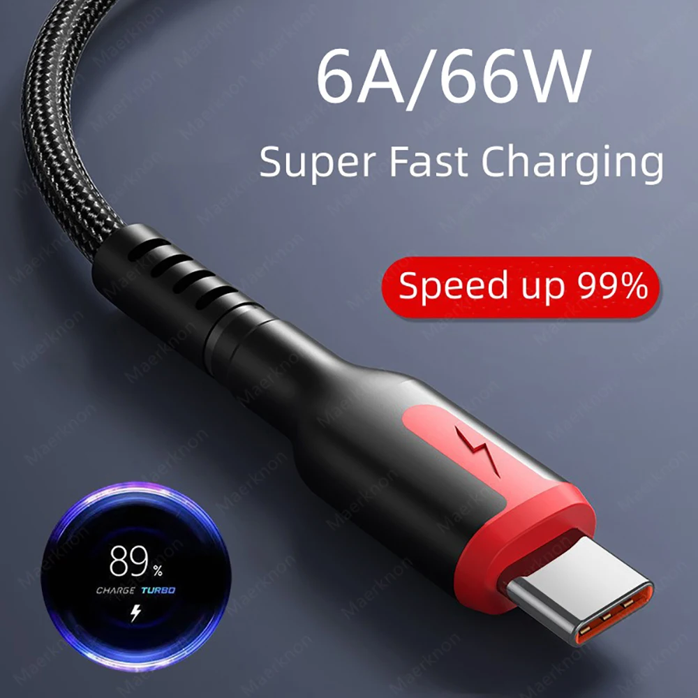 6a 66w Usb Type C Cable Super Fast Charging Microusb Data Cord Phones ...