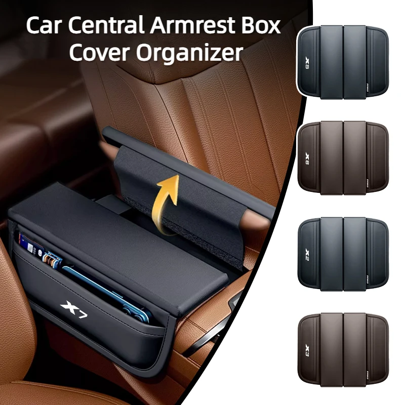 2pcs Car Central Armrest Box Cover Storage Bag Organizer PU Auto Centre ...