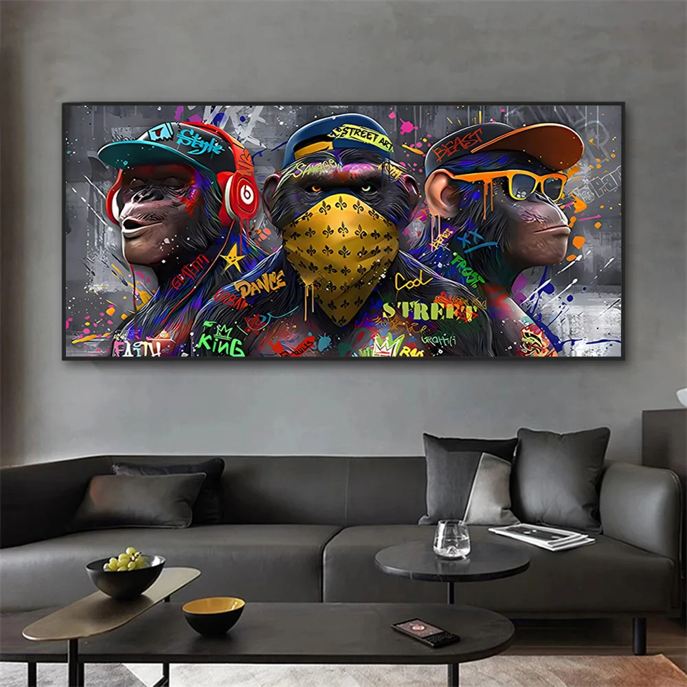 Graffiti-Three-monkey-Wall-Art-Poster-Animal-Pop-Mural-Modern-Home ...