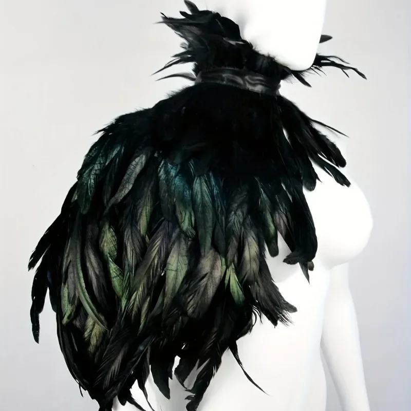 1pcs Gothic Black Feather Cape Cloak, Natural Feathers Halloween ...