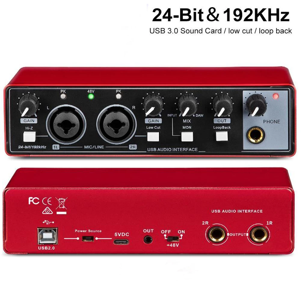 MD22 Recording Sound Card 48V Phantom Power 24 bit 192 KHZ USB Audio MD22 Recording Sound Card 48V Phantom Power 24 bit 192 KHZ USB Audio