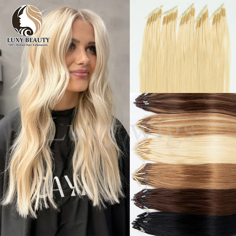 Blonde 8D Micro Bead Hair Extensions Human Hair Nano Ring Silicon Beads ...