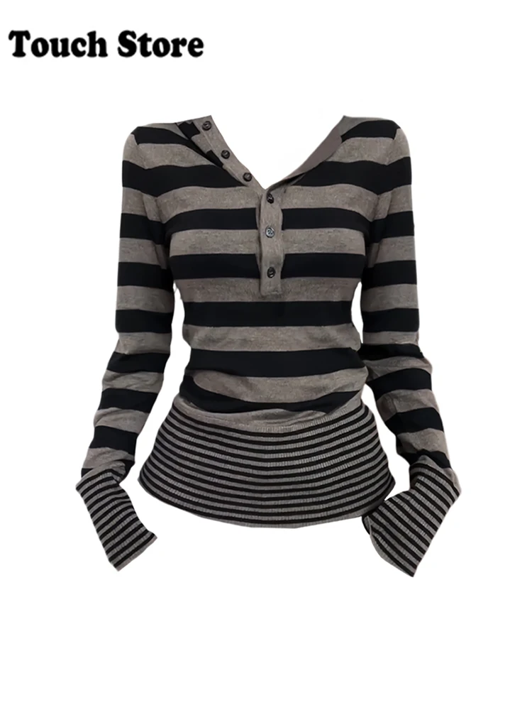 Spring Women Korean Fashion Y2k Long Sleeve Hoodie Striped Jumper ...