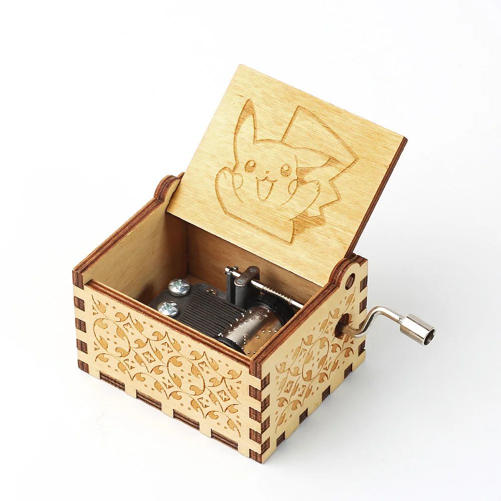 New Pokemon Wood Hand Crank Music Box Carved Anime Theme Birthday ...