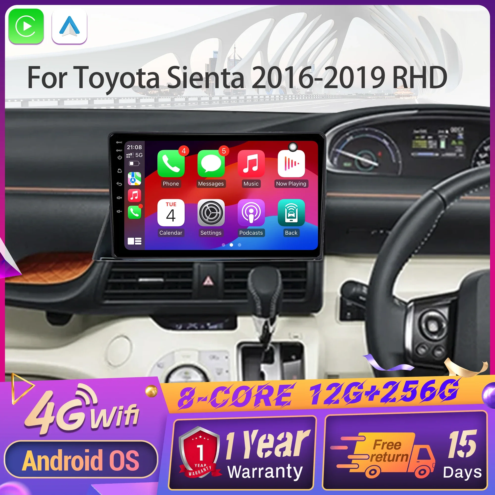 Android 14 Car Radio For Toyota Sienta 2016-2019 Right Hand Drive ...
