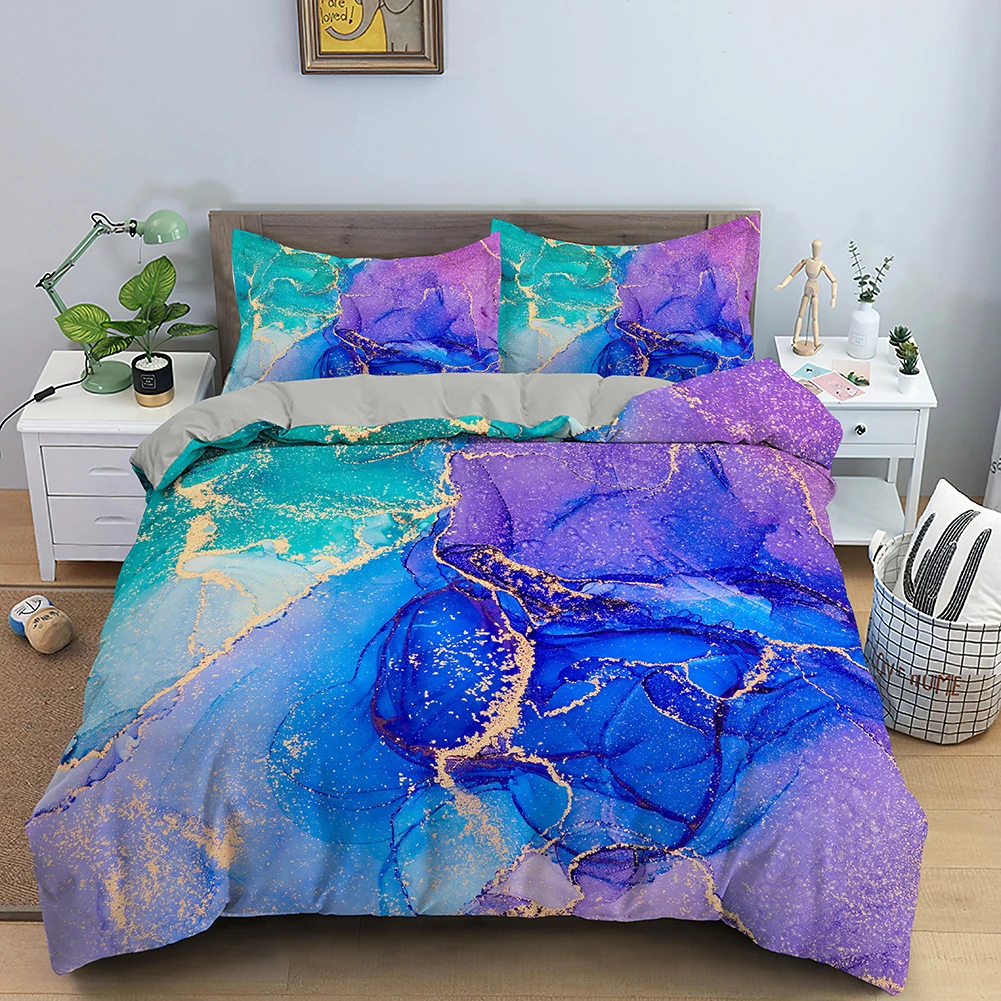 Marble-Print-Bedding-Set-Polyester-Watercolor-Duvet-Cover-With ...