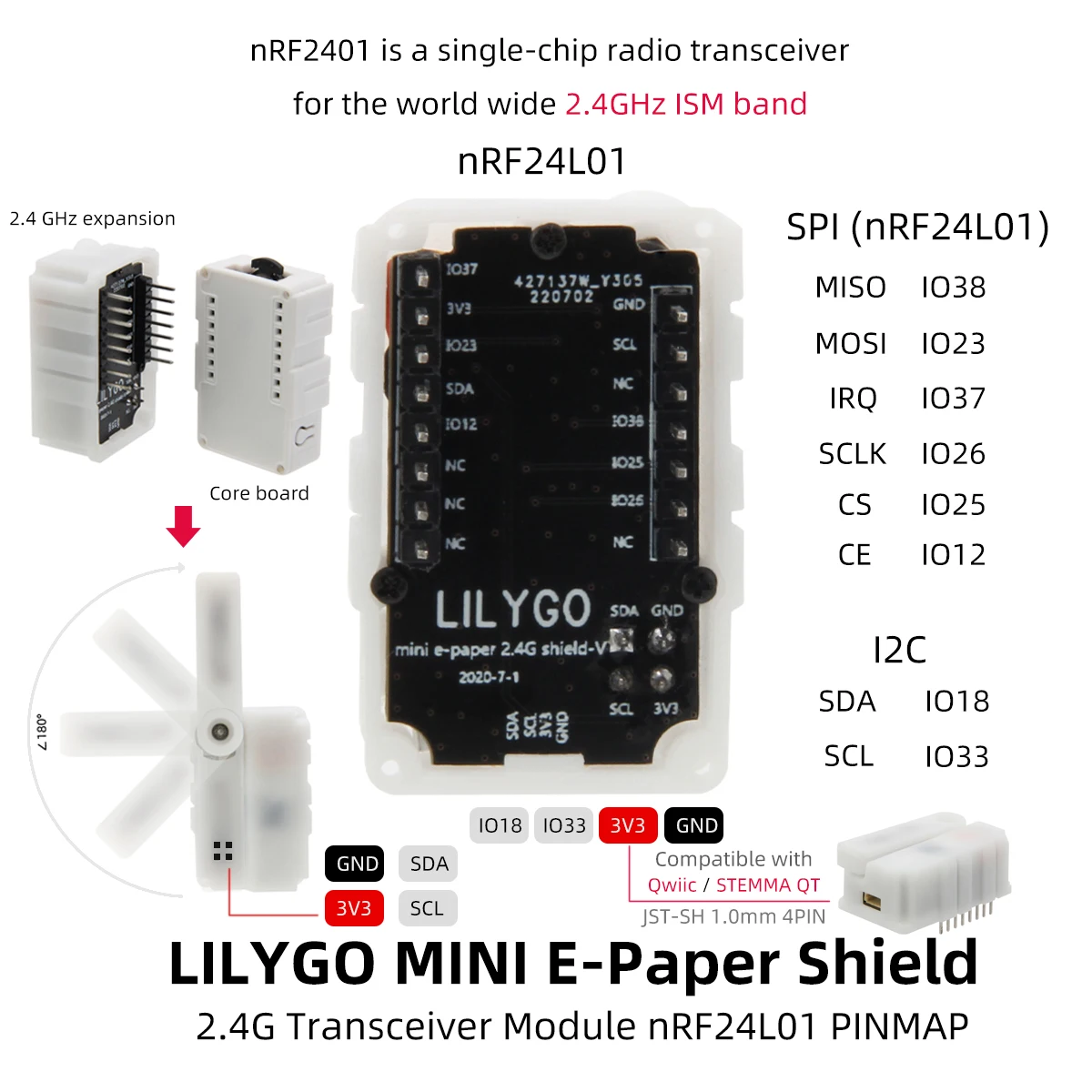 LILYGO® MiNi E-Paper Shield nRF24L01 2.4G from Lilygo on Tindie