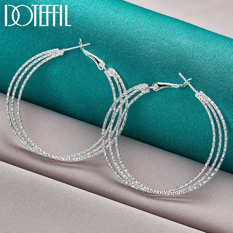 DOTEFFIL 925 Sterling Silver Round Three Circle 50mm Hoop Earrings For ...