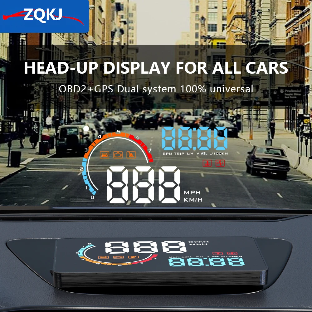 ZQKJ HUD OBD2 및 GPS 시스템 모든 자동차 헤드 업 디스플레이 디지털 속도계, 자동차 전자 액세서리 과속 경보 미터| | - AliExpress