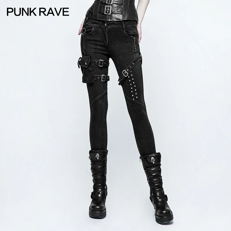 PUNK-RAVE-Women-Punk-Rock-Heavy-Metal-Long-pants-Casual-Black-Skinny ...