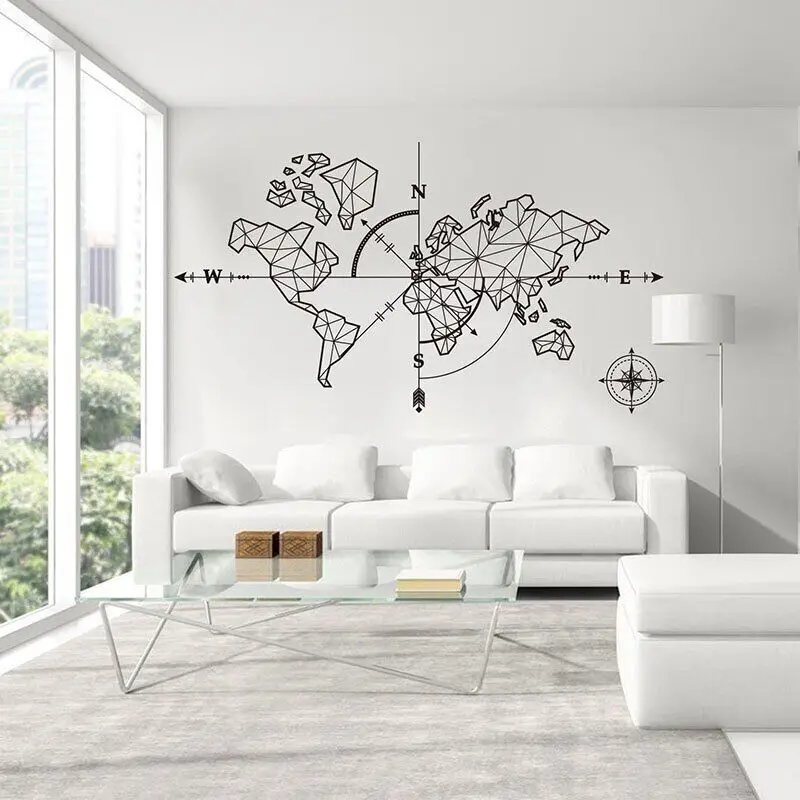World-Map-Compass-Wall-Decals-Vinyl-Home-Decoration-Living-Room-Office ...