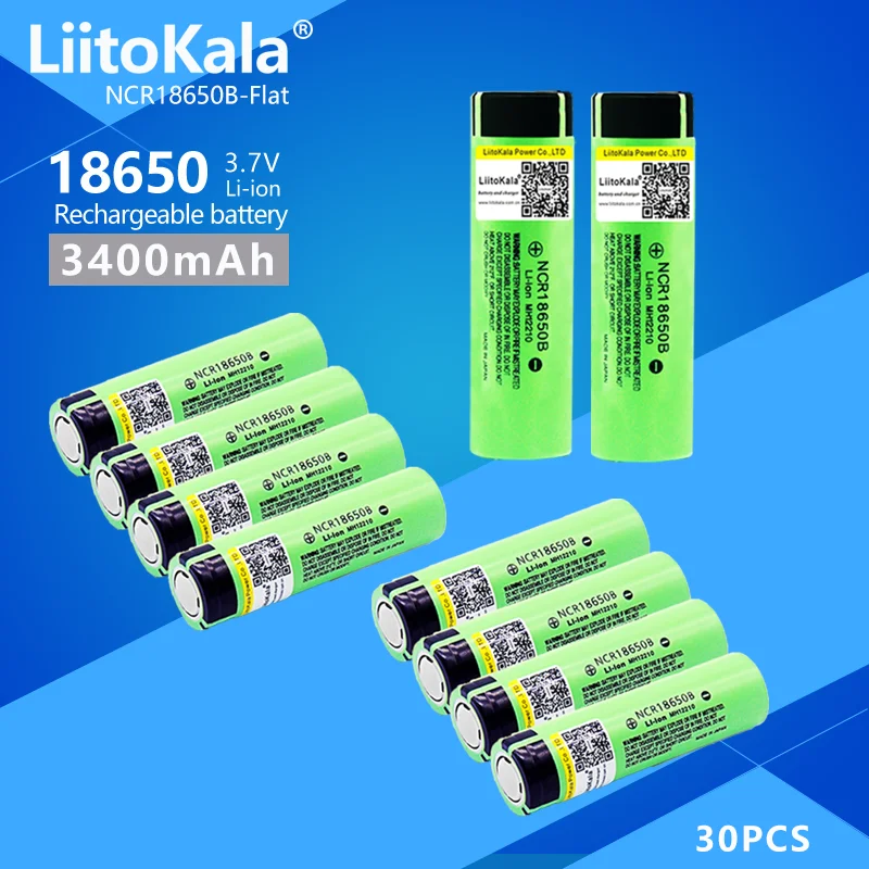 30PCS-LiitoKala-34B-100-New-Original-NCR18650B-3-7v-3400-mah-18650-3400mAh-Lithium-Rechargeable ...