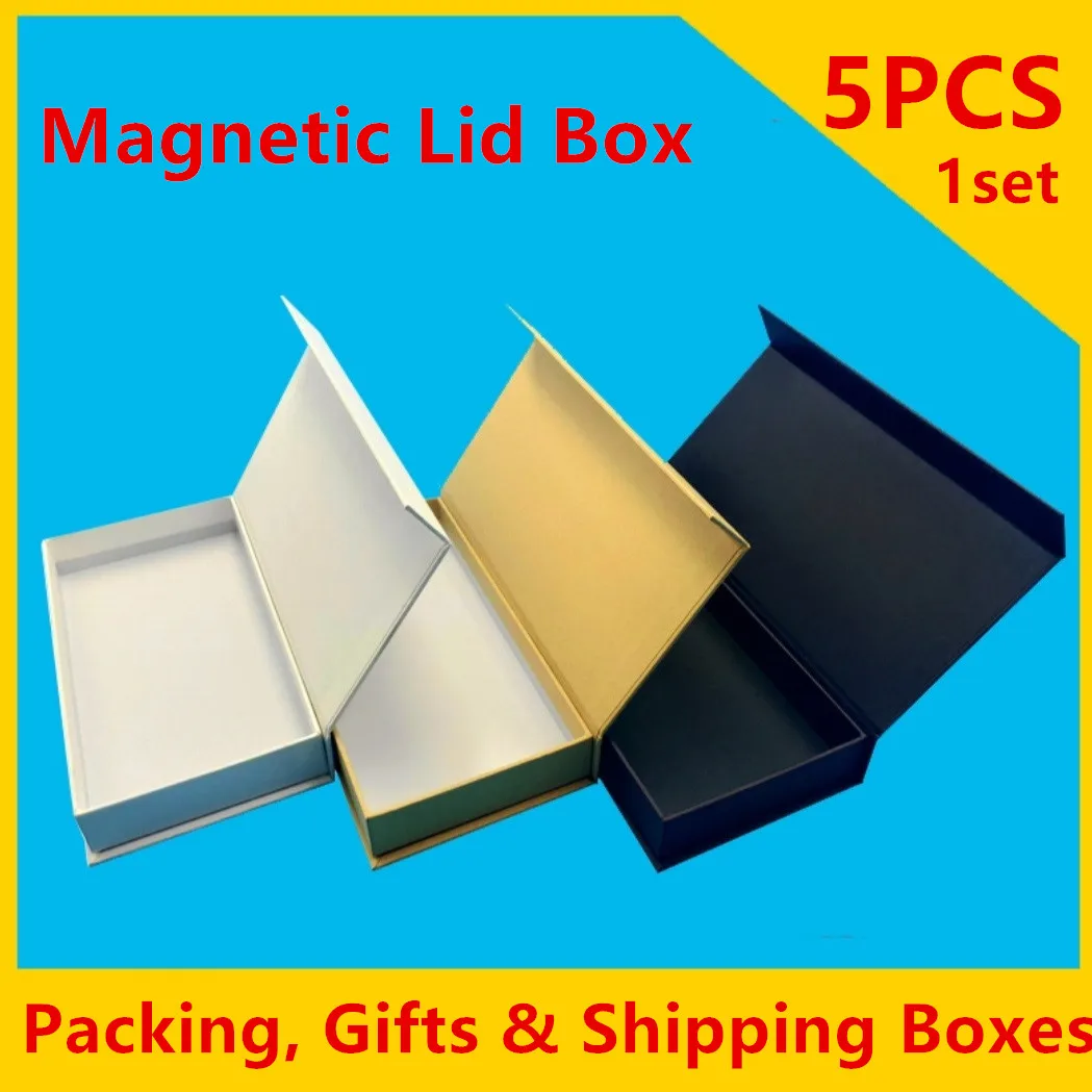 5-PCS-Magnetic-Lid-Box-Packing-Shipping-Boxes-Rectangle-Brown-White ...