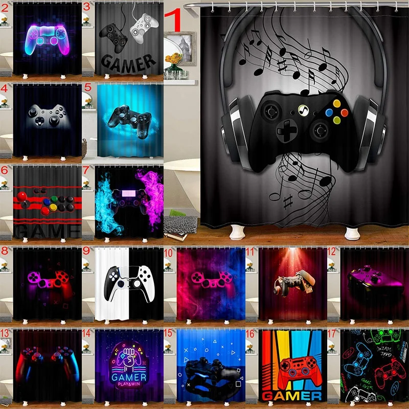 Funny-Gamer-Shower-Curtain-Classic-Video-Gaming-Device-Modern-Cloth ...