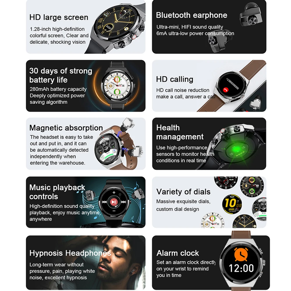2 in 1 Smartwatch with Earbuds Smart Bracelet TWS 무선 블루투스 헤드셋 콤보 블루투스 ...