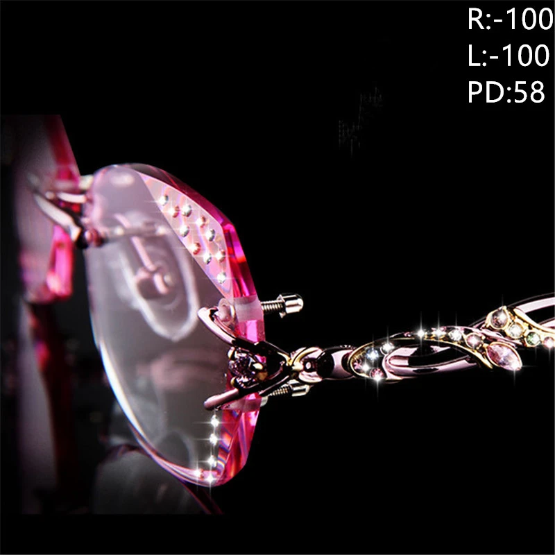 -100 -200 +100 Prescription Glasses Women Rimless Eyeglasses Customized ...
