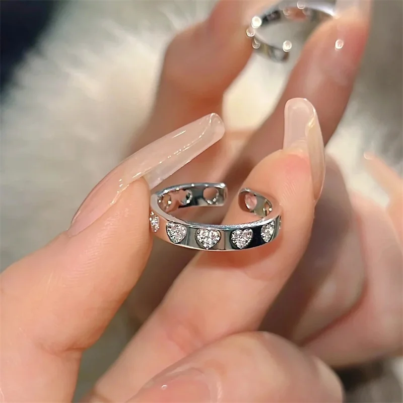 Light-Luxury-Silver-Color-Heart-Open-Ring-Romantic-Fashion-Adjustable ...
