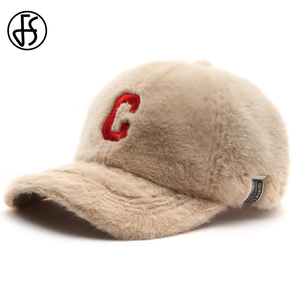 FS High Quality Cashmere Letter Baseball Caps For Men Warm Plush Winter ...