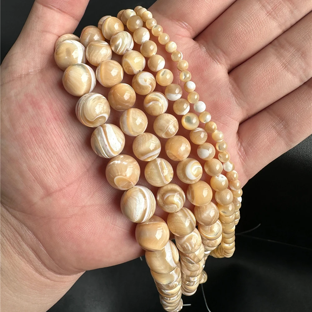 6mm-12mm Natural Yellow Shell Trochus Beads Round Mother of Pearl Shell ...