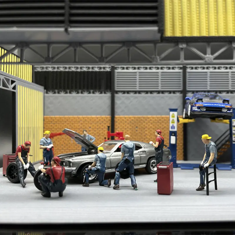 1/64 Scale Model Repair Shop 9 Mechanic Figures Car Repair Tool ...