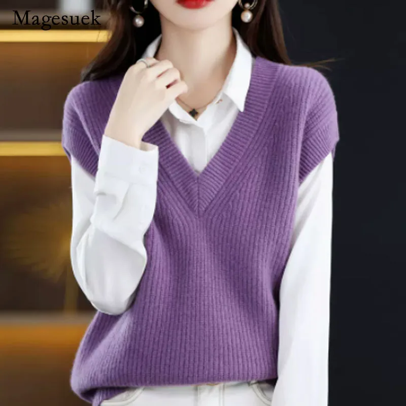 Autumn Winter Wool Knitted Sweater Vest Women V-neck Sleeveless ...