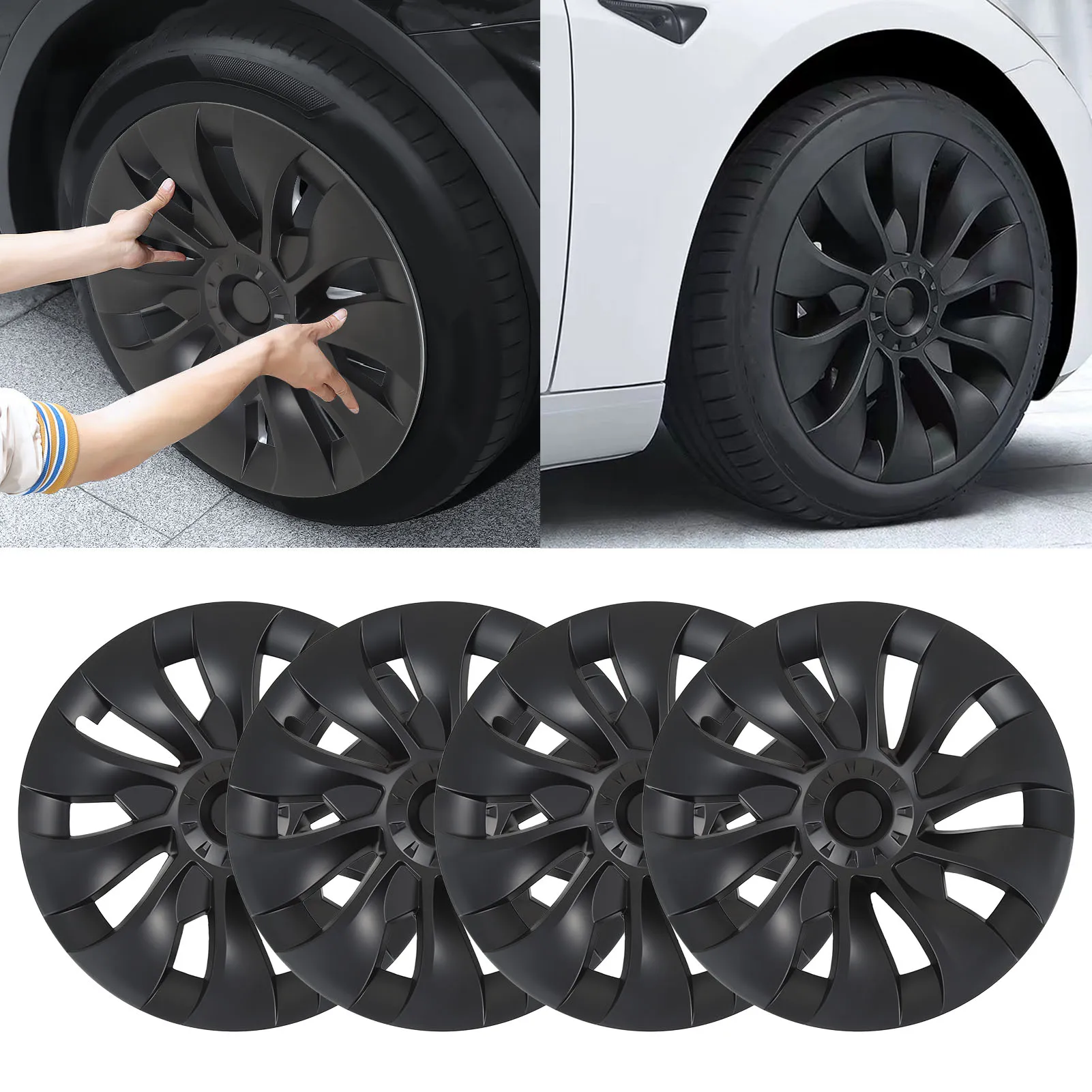 4Pcs-18in-Wheel-Hubcap-Black-Cool-Sporty-Replacement-For-Tesla-Model-3 ...