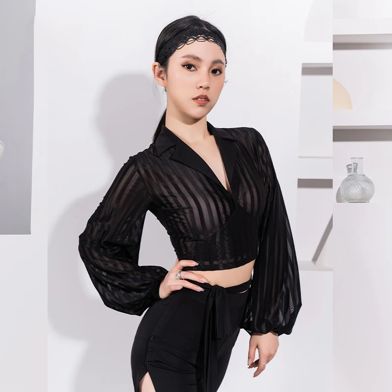 Latin-Dance-Tops-Women-Loose-Long-Sleeves-Short-Cardigan-Black-Practice ...