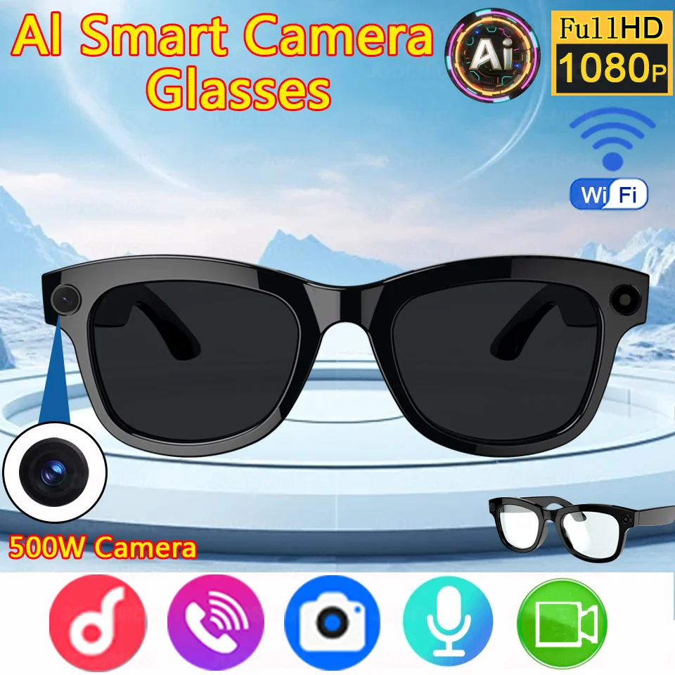 2025 AI Smart Glasses 500MP Anti-shake Camera Video Glasses Wifi Voice ...