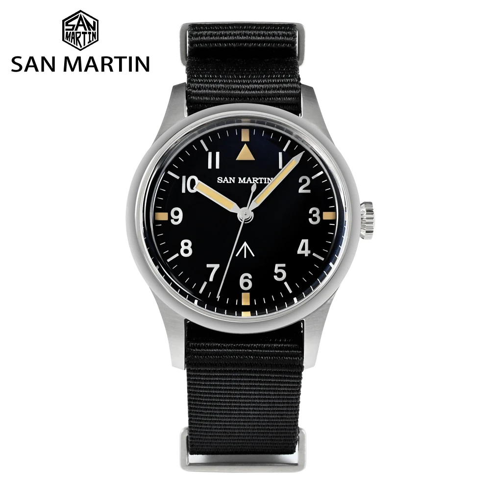 San Martin 36mm Men Pilot Watch Vh31 Mechaquartz Movement Sweep Second ...