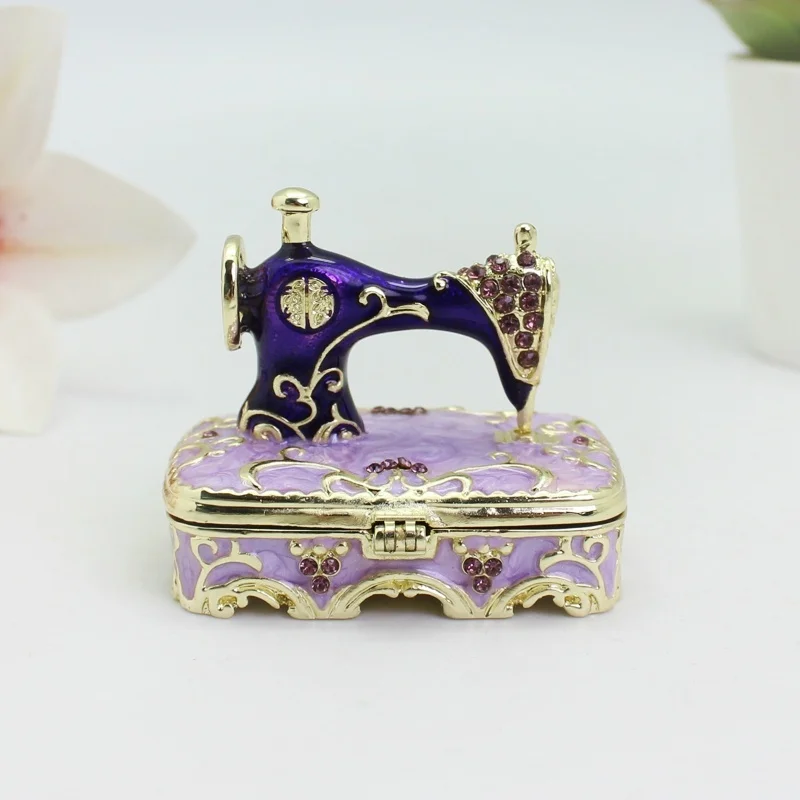SHINNYGIFTS Sewing Machine Trinket Box Enamel Jewelry Box Hand Painted ...