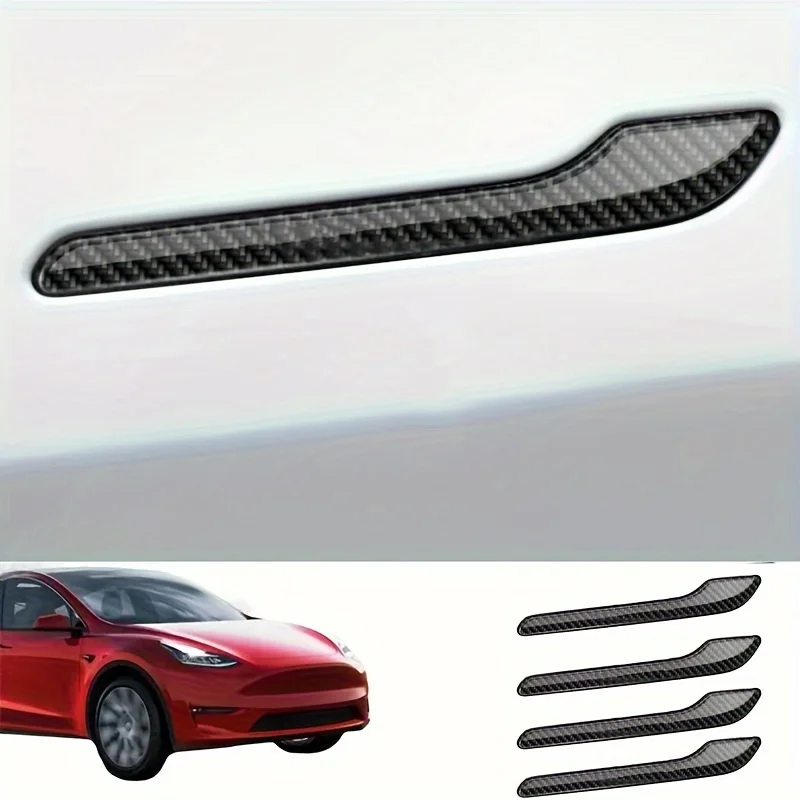 4pcs Set of Black Carbon Fiber Door Handle Covers for Tesla Model 3 & Y ...