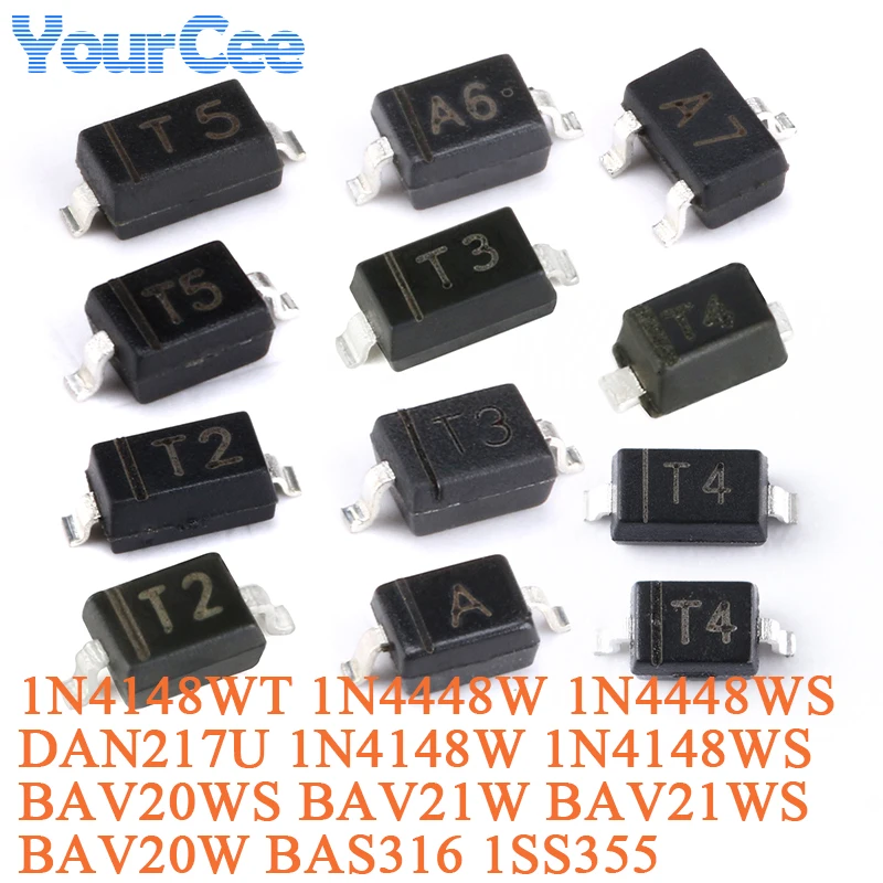 100pcs 1N4148WS 1N4148WT T4 SOD-323 SOD-123 SOD-523 150mA SMD Switching Diode 1N4148W BAS316 ...