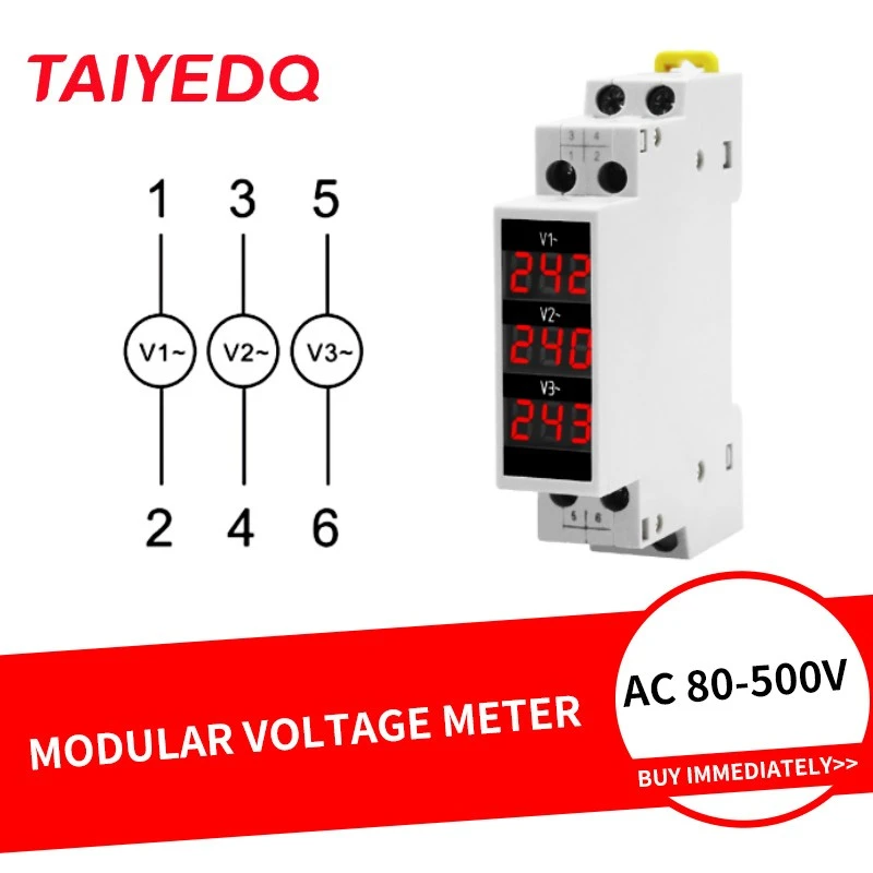 Din Rail Mount Three Phase Voltage Meter AC 80-500V Modular Voltage ...