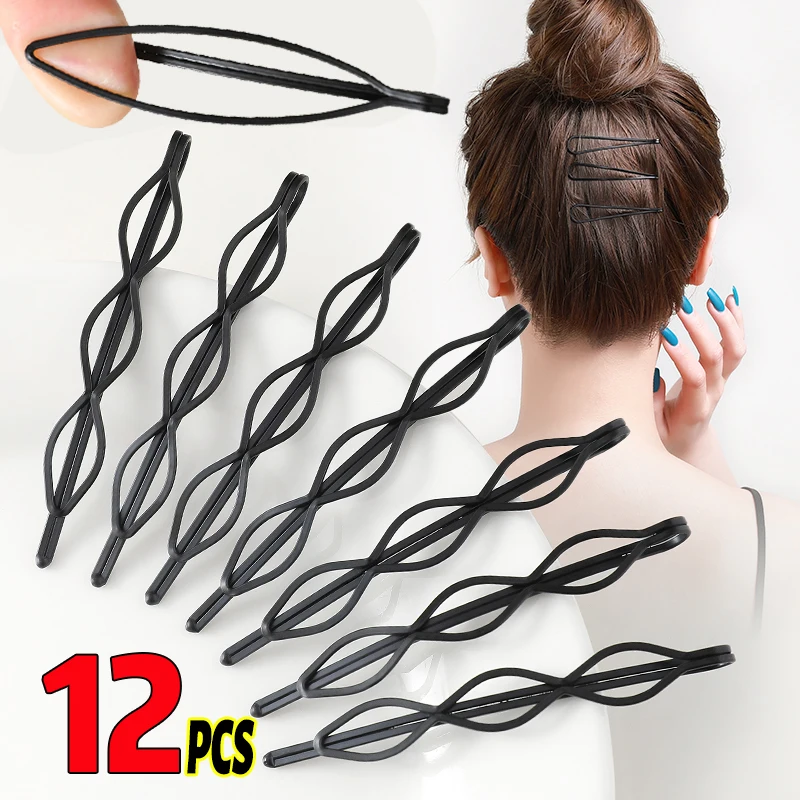 3-12pcs-Black-Simple-Bobby-Hairpins-Women-Girls-Invisible-Metal-Wavy ...